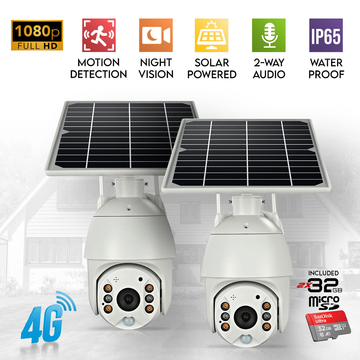 Elinz Wireless Solar Security 4G IP 1080P PTZ Outdoor Camera CCTV ...