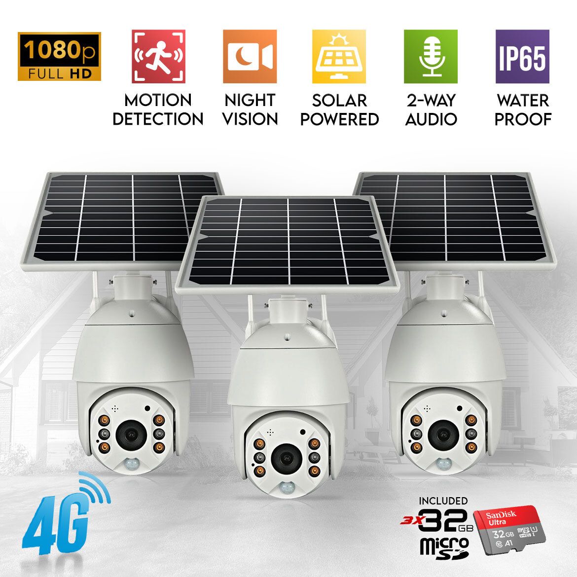 Elinz Wireless Solar Security 4G IP 1080P PTZ Outdoor Camera CCTV ...
