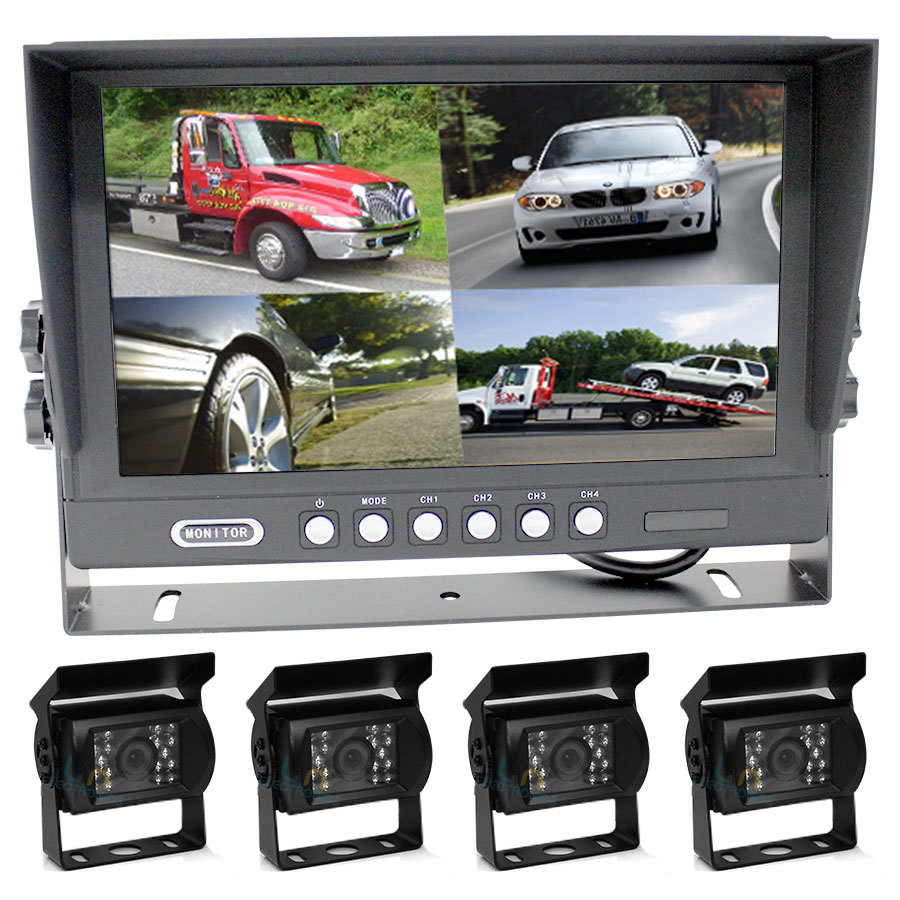 9" Splitscreen Monitor 4PIN Colour CCD IR Rearview Reversing 4x Cameras ...