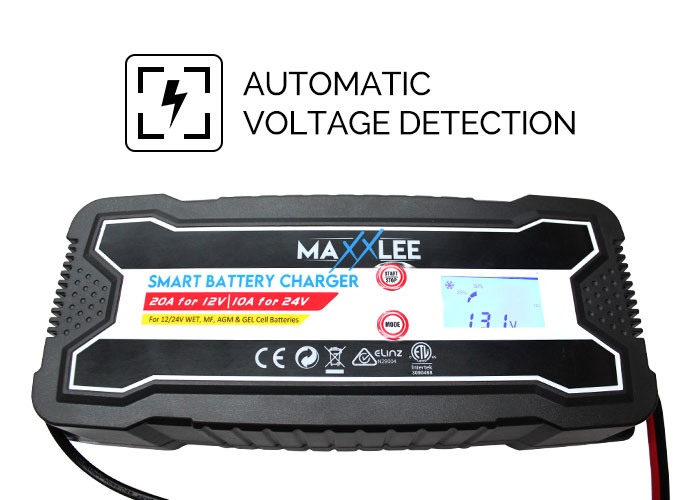 Maxxlee 20A 12V 10A 24V Automatic 8 Stage Smart Battery Charger with ...